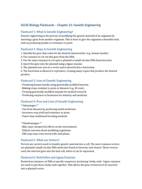 Igcse Biology Genetic Engineering Expanded Pdf Genetic Engineering Plasmid