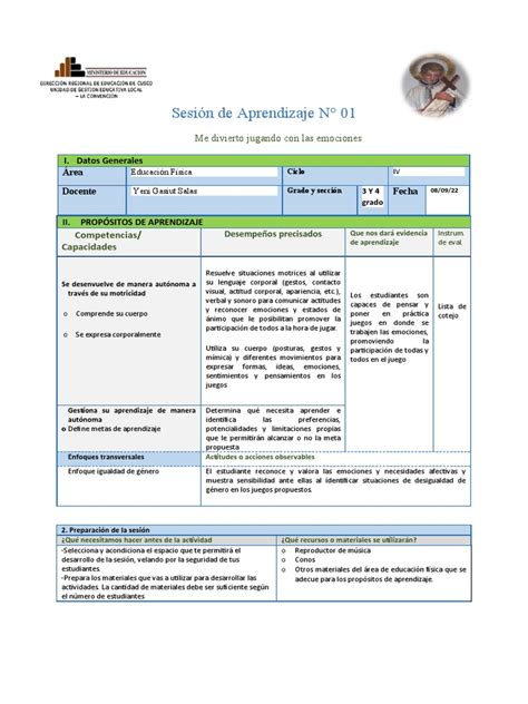 Sesión De Aprendizaje N6 Act1 Pdf Las Emociones Aprendizaje