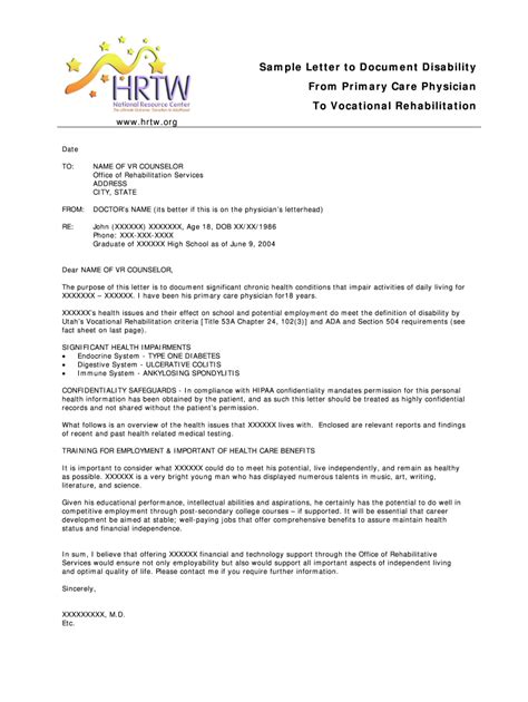 Disability Letter From Doctor Template