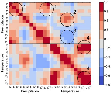 Temperature Precipitation Correlation Matrix Bias Corrected Data