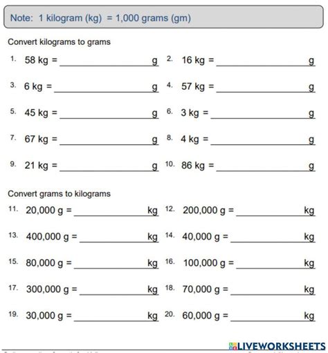 Converting Kilogram To Gram Worksheet Live Worksheets 40 Off