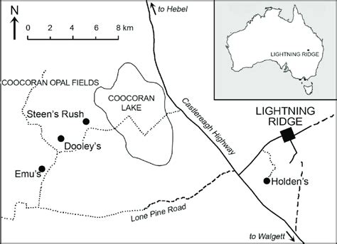 Simplified Map Of The Lightning Ridge Opal Fields Showing Sites