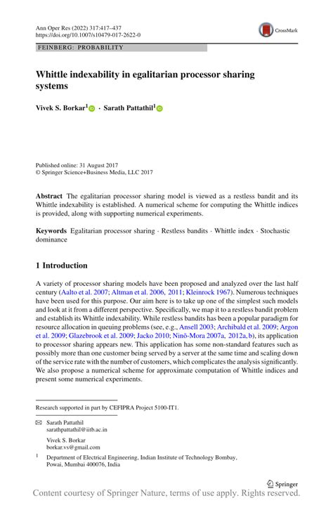 Whittle Indexability In Egalitarian Processor Sharing Systems Request Pdf