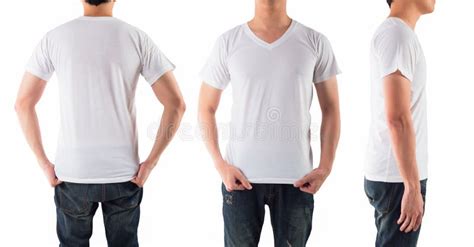 De Jonge Mens Met Leeg Wit Overhemd Isoleerde Witte Achtergrond Stock