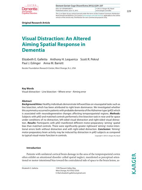 Pdf Visual Distraction An Altered Aiming Spatial Response In Dementia