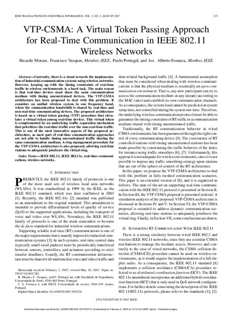 Pdf Vtp Csma A Virtual Token Passing Approach For Real Time
