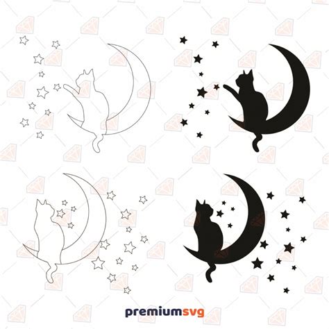 Moon And Cats Silhouette Svg Bundle Cat On The Moon Bundle Svg Instant