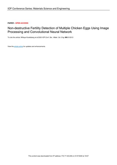 Pdf Non Destructive Fertility Detection Of Multiple Chicken Eggs Using Image Processing And
