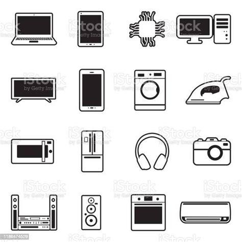 현대 기술 아이콘입니다 채우기 설계로 선 벡터 일러스트레이션 Cpu에 대한 스톡 벡터 아트 및 기타 이미지 Cpu 가정 생활 검은색 Istock