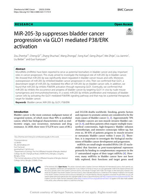 Pdf Mir 205 3p Suppresses Bladder Cancer Progression Via Glo1