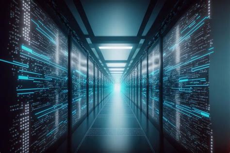 Corridor Of Data Center With Racks Of Server Computer For Cloud Computing Data Stock