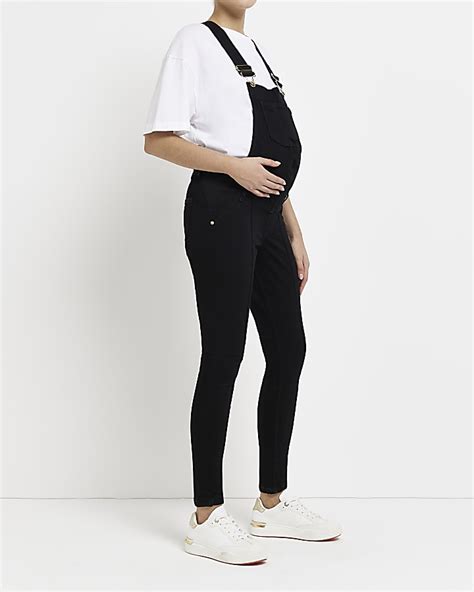 Black Maternity Denim Dungarees River Island