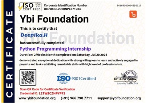 deepika h on linkedin ybifoundation pythonprogramming intership
