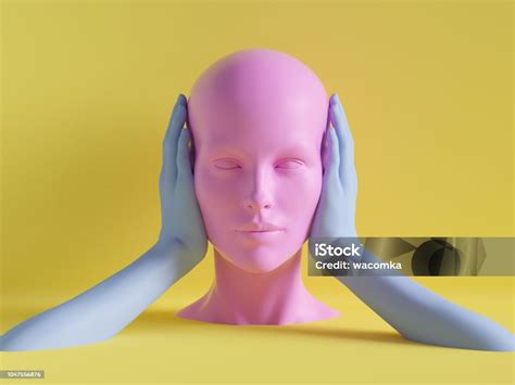 3d 렌더링 여성 마네킹 머리 손 침묵 개념 고립 된 개체 최소한의 패션 배경 여 귀 상점 디스플레이 분홍색 파란 노란 파스텔 색상 3차원 형태에 대한 스톡 사진 및 기타