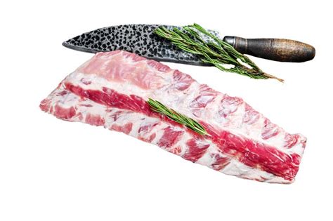 Fresh Raw Pork Rack Spare Ribs With Spices Isolated On White Background