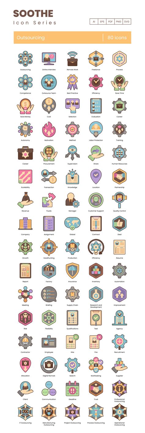 80 Outsourcing Icon Set Flat Icons