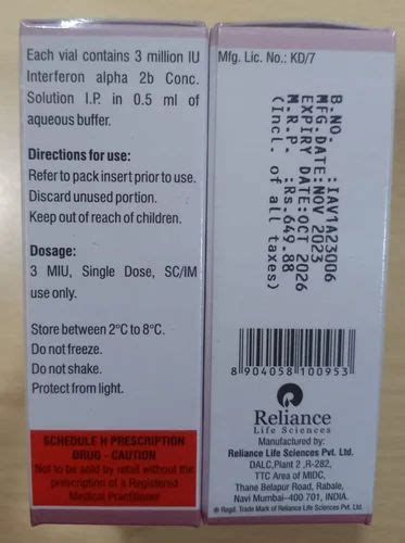 Reliferon 3miu Interferon Alpha 2b Injection 0 5 Ml At Best Price In