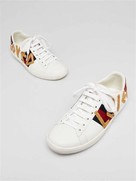 Gucci White Leather Ace Loved Embroidered Sneakers Si Gem