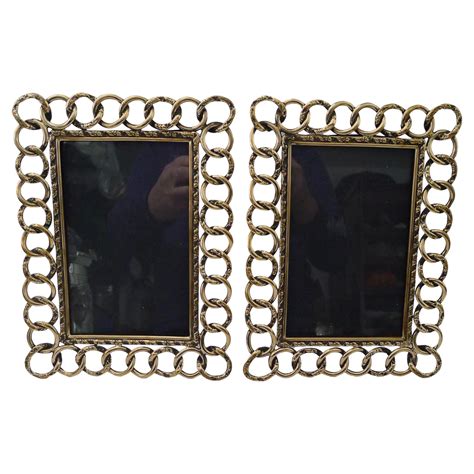 Handsome Pair English Antique Brass Wedding Ring Photograph Frames C