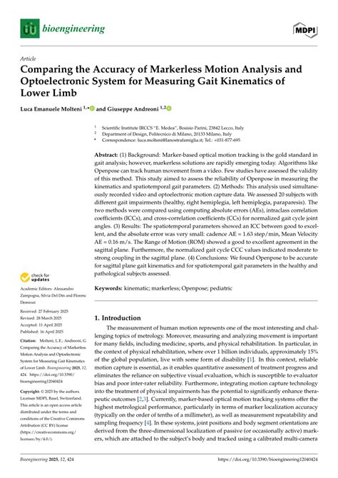 PDF Comparing The Accuracy Of Markerless Motion Analysis And Optoelectronic System For