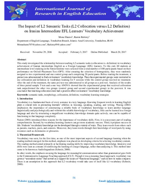 Pdf The Impact Of L2 Semantic Tasks L2 Collocation Versus L2