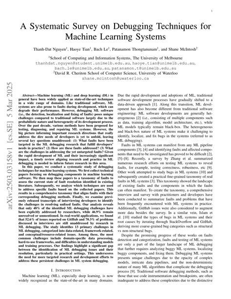 Pdf A Systematic Survey On Debugging Techniques For Machine Learning Systems