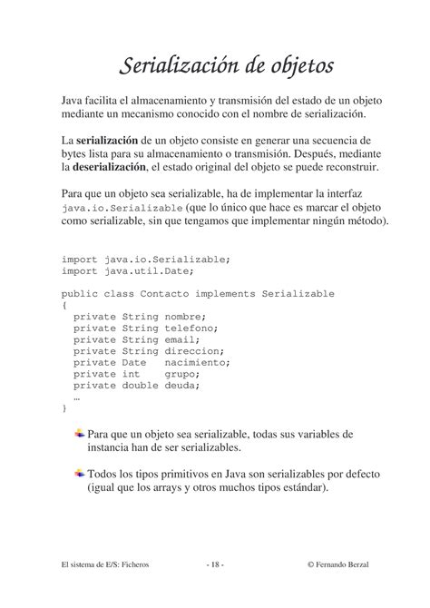 Serializable Apuntes De Objetos Java Facilita El Almacenamiento Y Del Estado De Un