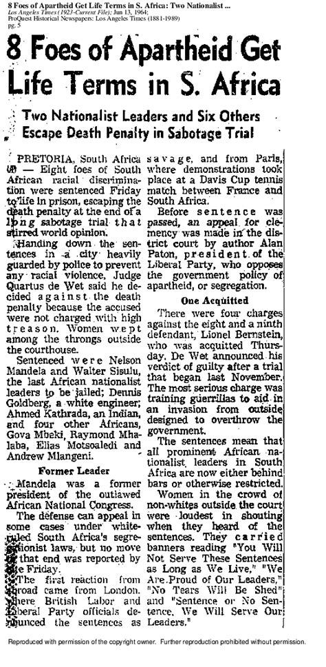 Nelson Mandela And 7 Others Sentenced To Life In Prison Documentcloud