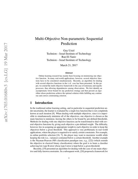 Pdf Multi Objective Non Parametric Sequential Prediction