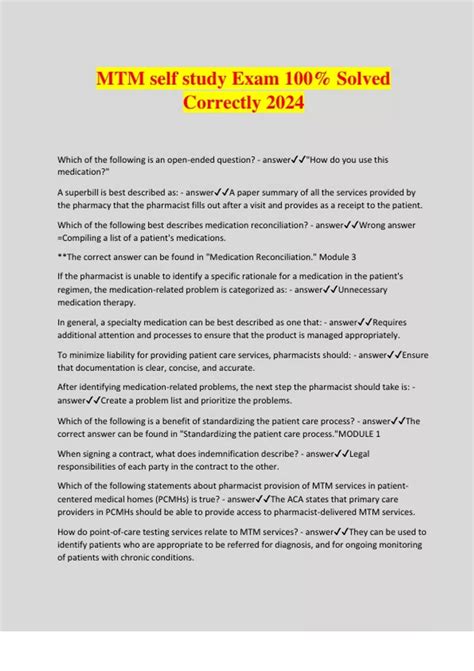 MTM Self Study Exam 100 Solved Correctly 2024 MTM Stuvia US