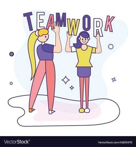 Pair Of Girls Holding A Text Teamwork Concept Vector Image