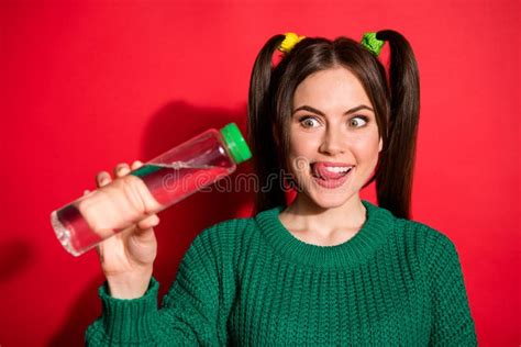 Portrait Of Young Attractive Silly Funky Happy Smiling Girl Lick Lips