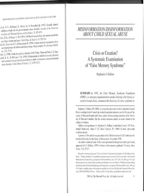 crisis or creation a systematic look at false memory syndrome pdf