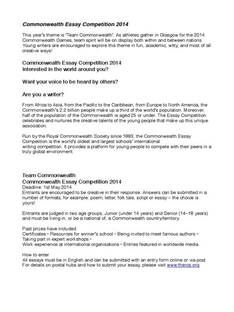 Commonwealth Essay Competition 2014 Pdf Commonwealth Of Nations