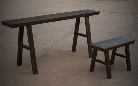 3d Model Old Furniture Desk Chir Stool Vr Ar Low Poly Cgtrader