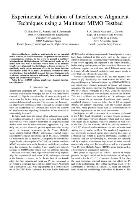 pdf experimental validation of interference alignment techniques using a multiuser mimo testbed