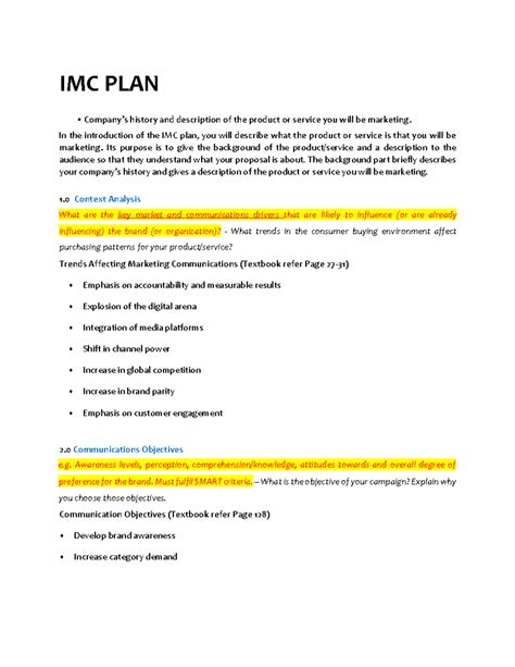 Imc Plan Imc Plan Assignment Imc Plan Companys History And Description Of The Product Or