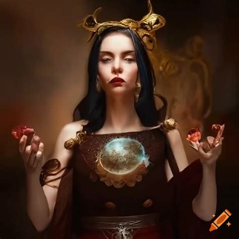 Woman Performing Divination Magic In A Fantasy Setting On Craiyon