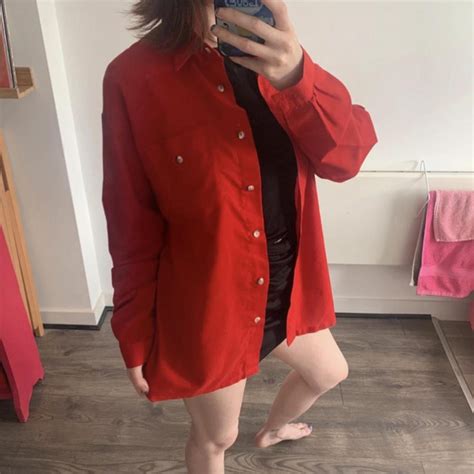 BRIGHT RED BUTTON UP SHIRT GORGEOUS VINTAGE GREAT Depop