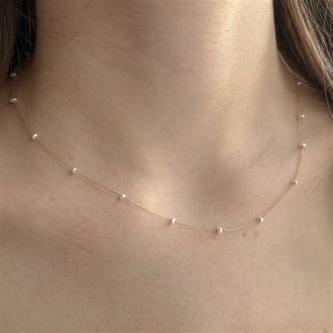 Solid Gold Pearl Necklace Etsy
