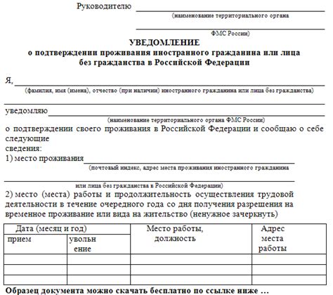 Уведомление на вид на жительство образец скачать бесплатно