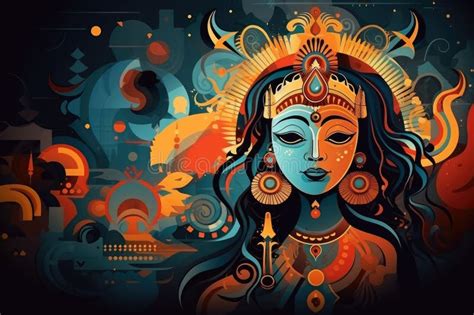 Indian Mythology Symbols And Deities In Abstract Style Abstract