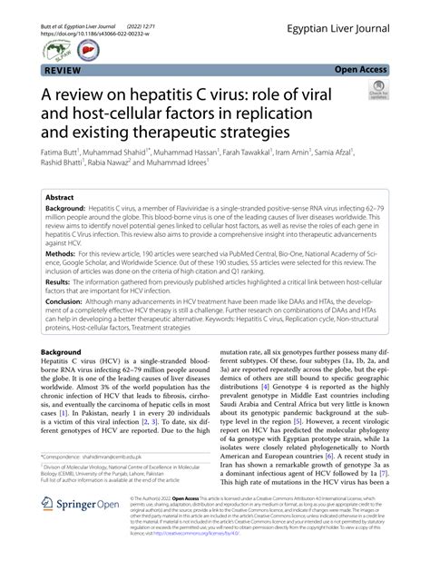 Pdf A Review On Hepatitis C Virus Role Of Viral And Host Cellular