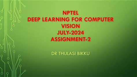 Nptel Deep Learning For Computer Vision July 2024 Assignment 2 Youtube