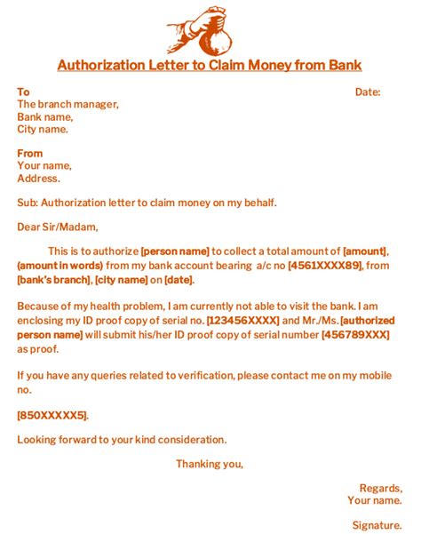 Sample Authorization Letters To Claim The Money In Bank