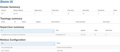 Apache Storm Ui With The Base Configurations Nodes And Cluster