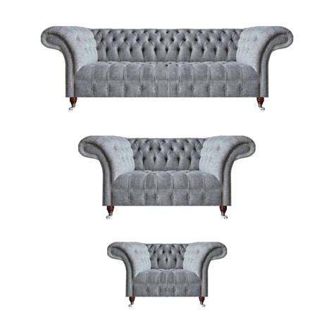 Jvmoebel Chesterfield Sofa Chesterfield Grau Sofas Komplett 3tlg Sessel