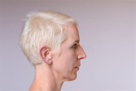 Side Close Up Portrait Of A Middle Aged Woman Stock Image Image Of