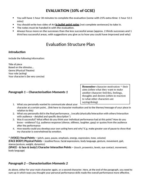 Evaluation Structure Plan Pdf Body Language Communication