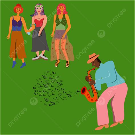 색소폰 연주자를 듣는 소녀들 핀 스타일 소녀 일러스트 Pngtree 로열티 무료